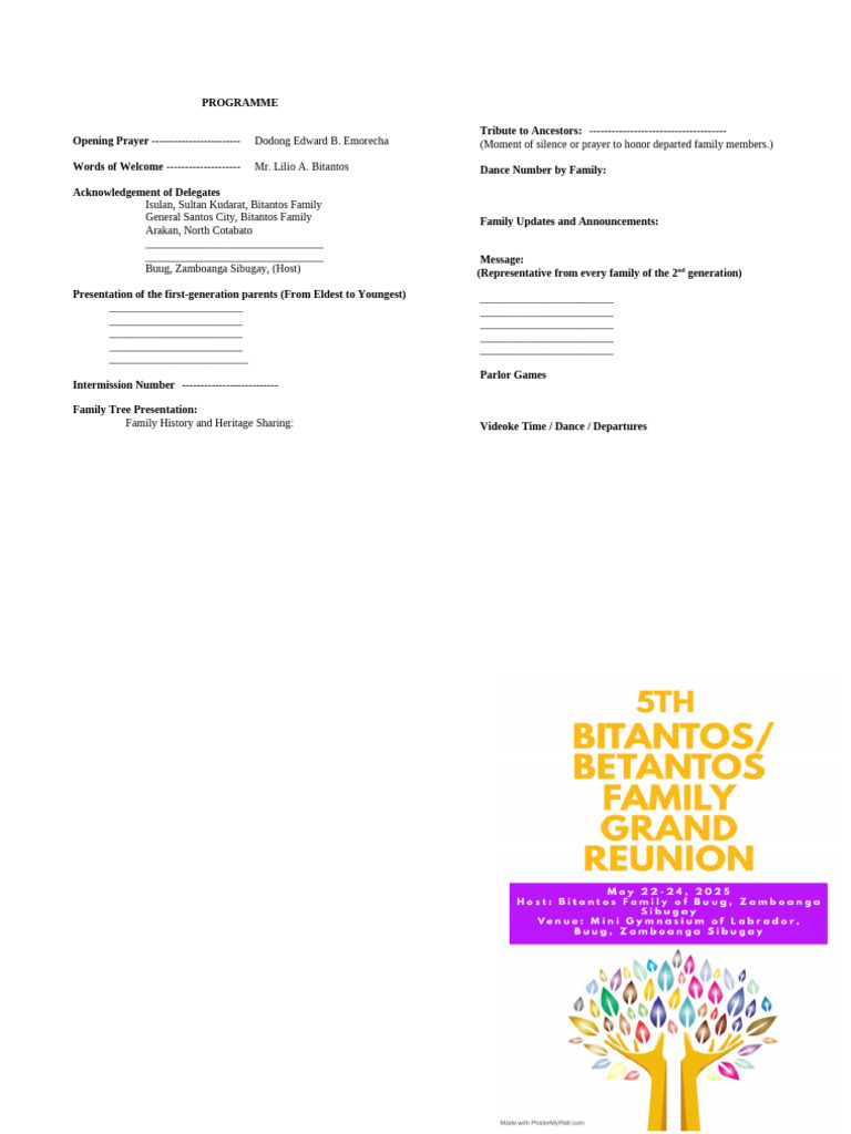 Family Reunion Program Flow Sample | PDF | Foreign Language Studies ...