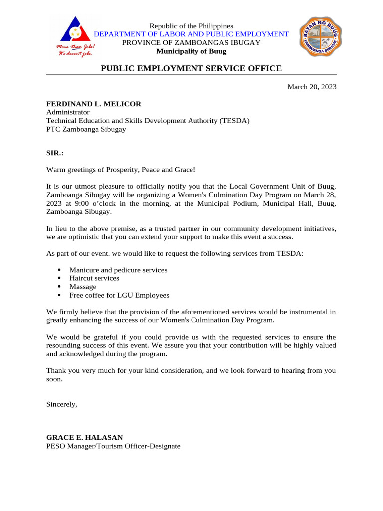 Request Letter For TESDA | PDF | Career & Growth | Business