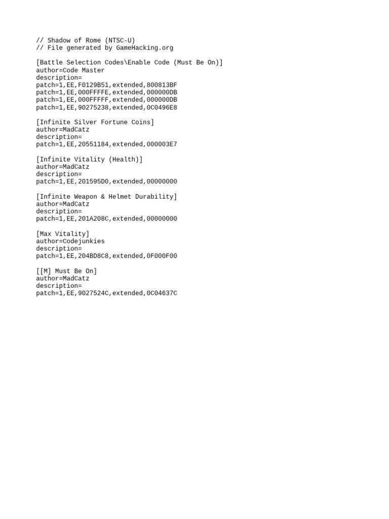 Shadow of Rome Cheat Codes Guide | PDF | Computers