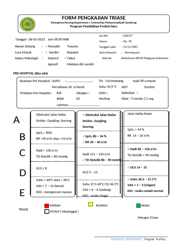 Form Pengkajian Triase - Dokumentasi Ners | PDF