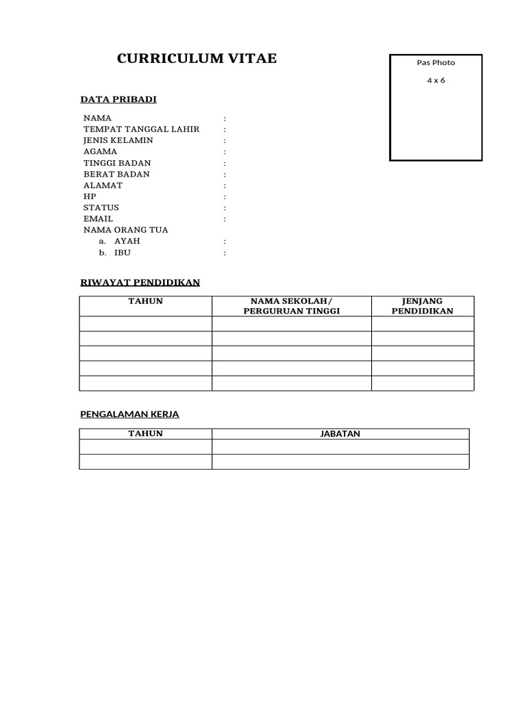Contoh Format Curriculum Vitae | PDF