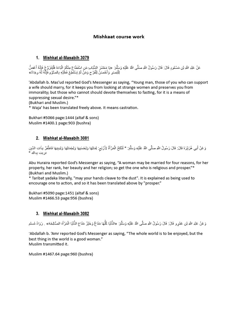 Mishkaat Coursewotk | PDF | Prophets And Messengers In Islam ...