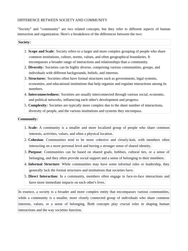 Difference Between Society and Community | PDF | Politics | Social Science