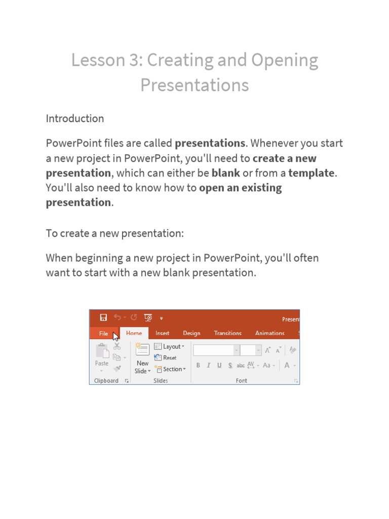 Lesson 3 Creating and Opening Presentations | PDF | Microsoft Power ...