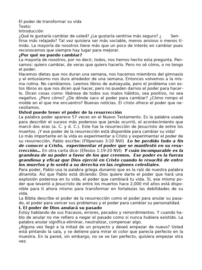 El Poder de Transformar Su Vida | PDF | Cristo (título) | Pecado