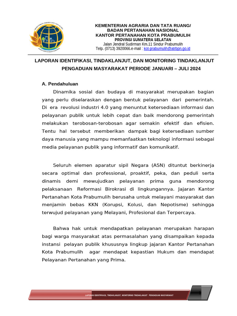 Laporan Monitoring dan Evaluasi Pengaduan | PDF