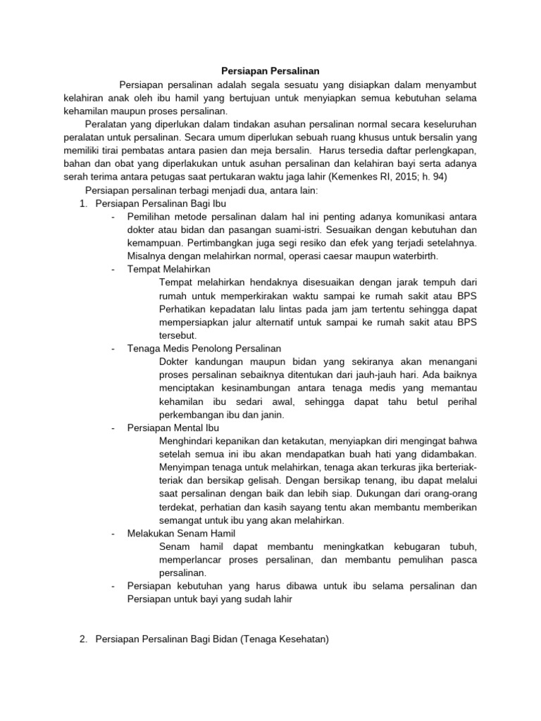 Persiapan Persalinan | PDF | Kesehatan Holistik | Sains & Matematika