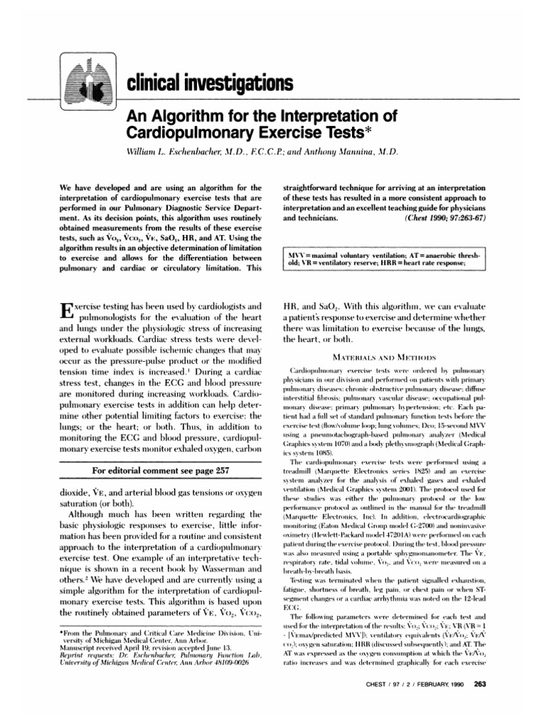 1990 Chest CPET interpretation algorithm | PDF | Heart | Clinical Medicine