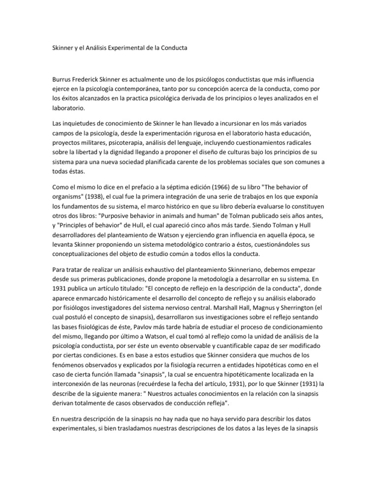 Skinner Y El Análisis Experimental De La Conducta Pdf
