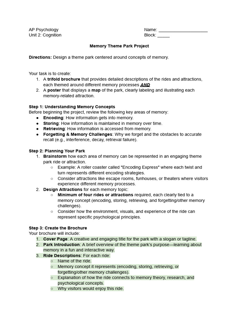 Memory Theme Park Project Guide | PDF | Memory | Concept