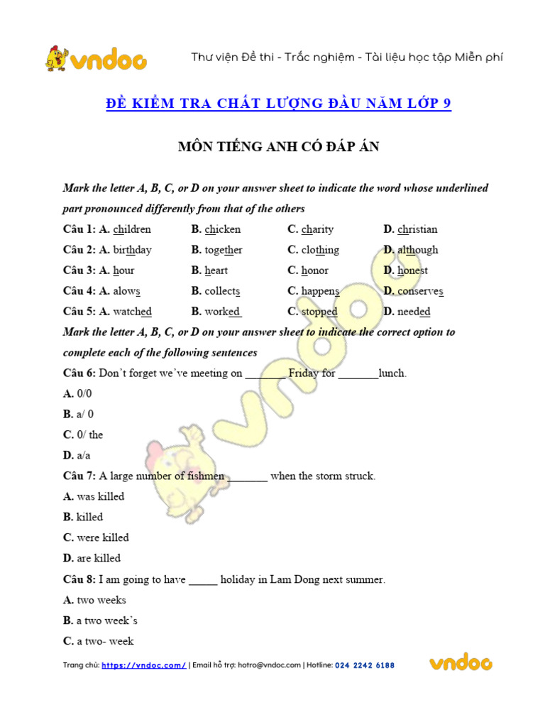 De Thi Khao Sat Chat Luong Dau Nam Mon Tieng Anh Lop 9 Nam 2020 2021 | PDF | Fashion | Clothing