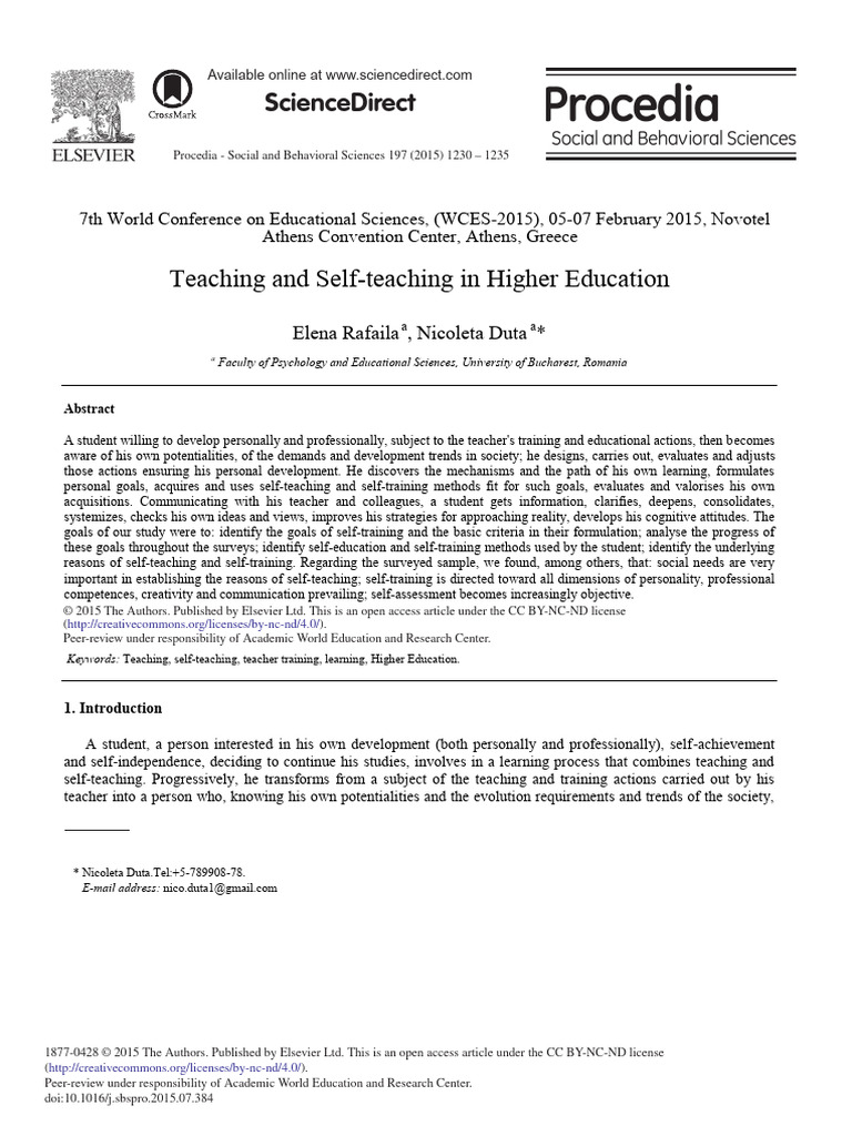 Teaching and Self-Teaching in Higher Education | PDF | Learning ...