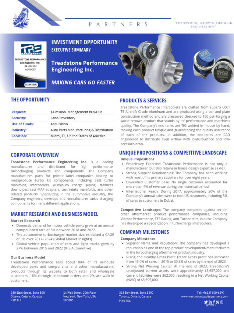 Treadstone - WMCP Executive Summary | PDF | Turbocharger | Motor Vehicle