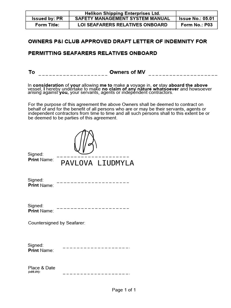 P03 LOI Seafarers Relatives Onboard | PDF