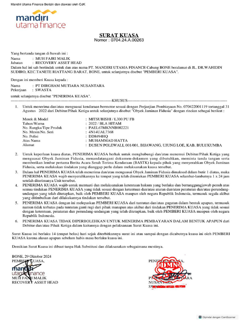 SK PT DMN_Muhammad Hatta_Car_Bone | PDF