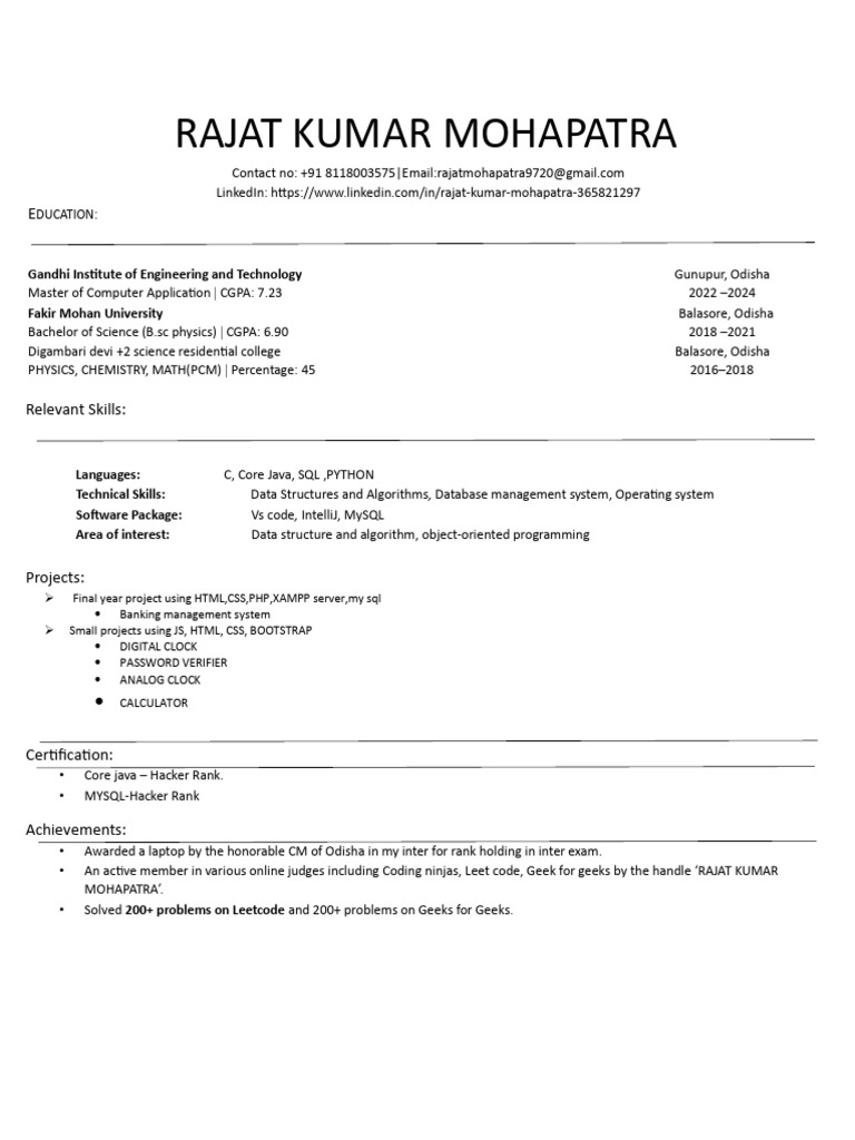 Rajat Kumar Mohapatra | PDF | Business | Computers