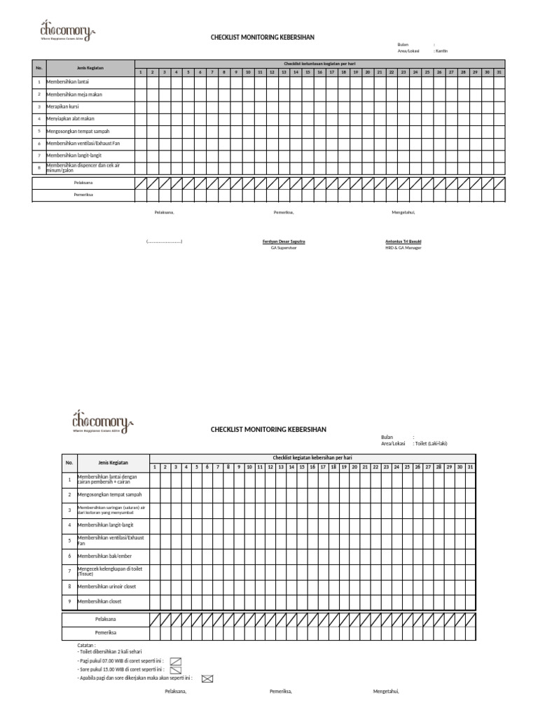 Checklist Kebersihan Ruangan Kantor | PDF