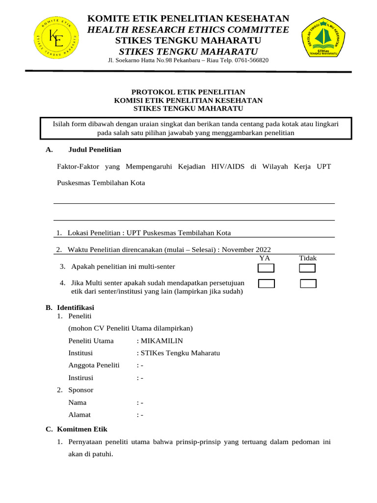 Form Protokol Etik Penelitian | PDF