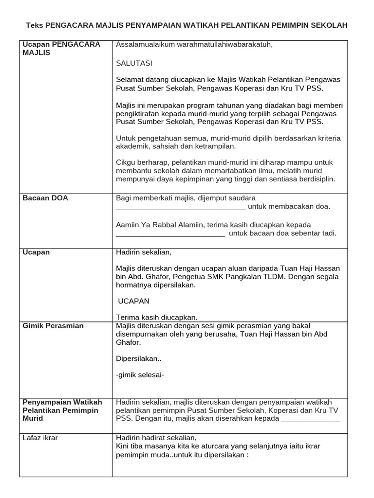 Teks Emcee Pelantikan | PDF