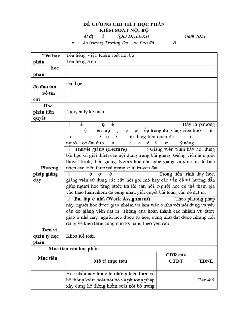 KT-2021-Chương trình dao tao Ke toan 2021-decuong-KIỂM SOÁT NỘI BỘ | PDF
