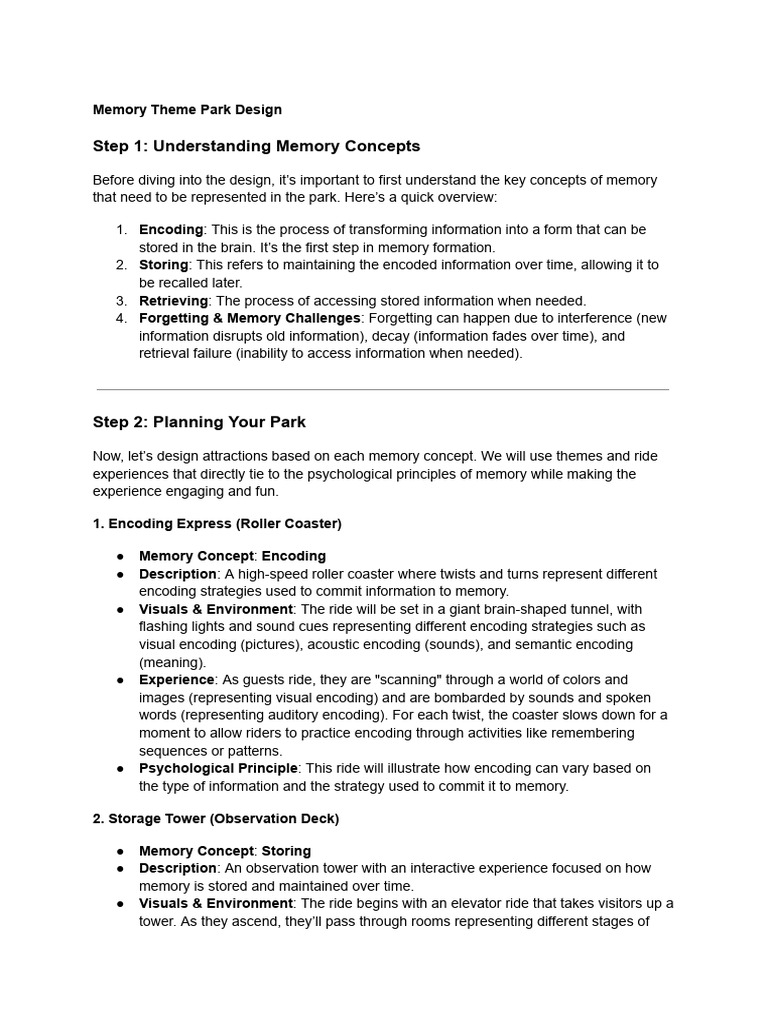 Handout - Memory Theme Park Project | PDF | Memory | Recall (Memory)