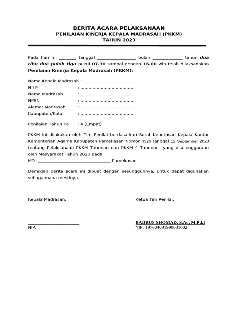 Berita Acara & Daftar Hadir 4tahunan PKKM 2023 | PDF
