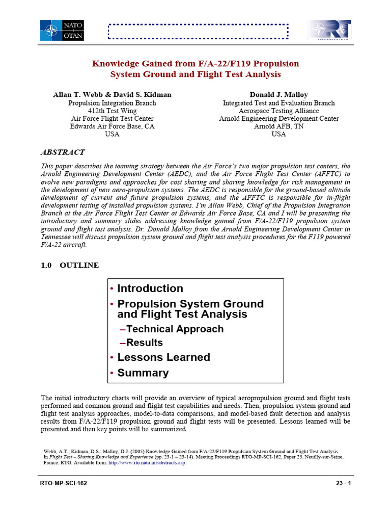 F/A-22/F119 Propulsion Test Insights | PDF | Simulation | Evaluation