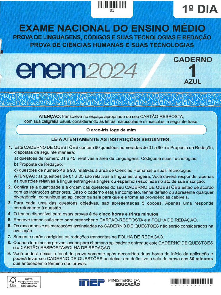 Enem 2024 - Dia 1 - Prova Azul | PDF