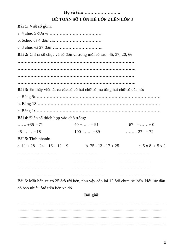 15 de Toan On He Lop 2 Len Lop 3 158202123 | PDF