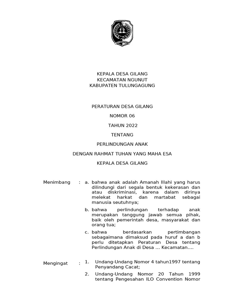 Draft PERDES PERLINDUNGAN ANAK | PDF