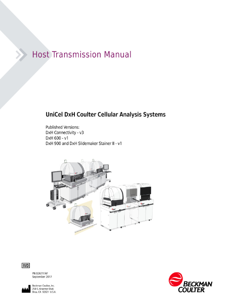 Beckman Host Transmission Manual UniCel DXH Coulter Cellular Analysis ...