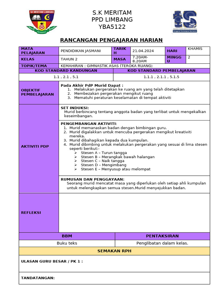 RPH PJK Tahun 2 | PDF