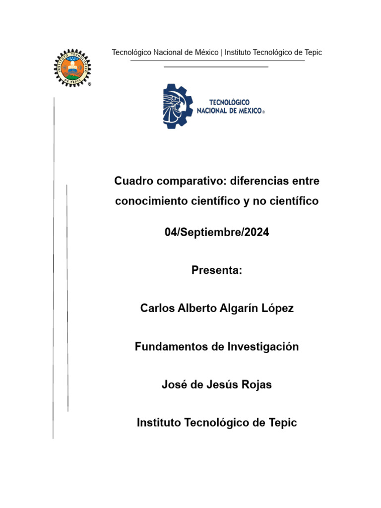 Cuadro Comparativo Conocimiento Científico - Algarin Lopez | PDF
