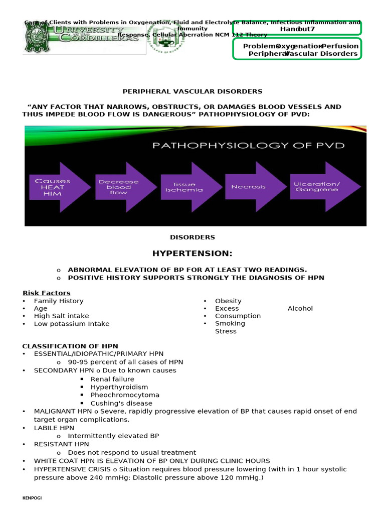 Handout 7 Peripheral Vascular Disorders (1) | PDF | Vein | Hypertension Handout 7 Peripheral Vascular Disorders (1) | PDF | Vein | Hypertension