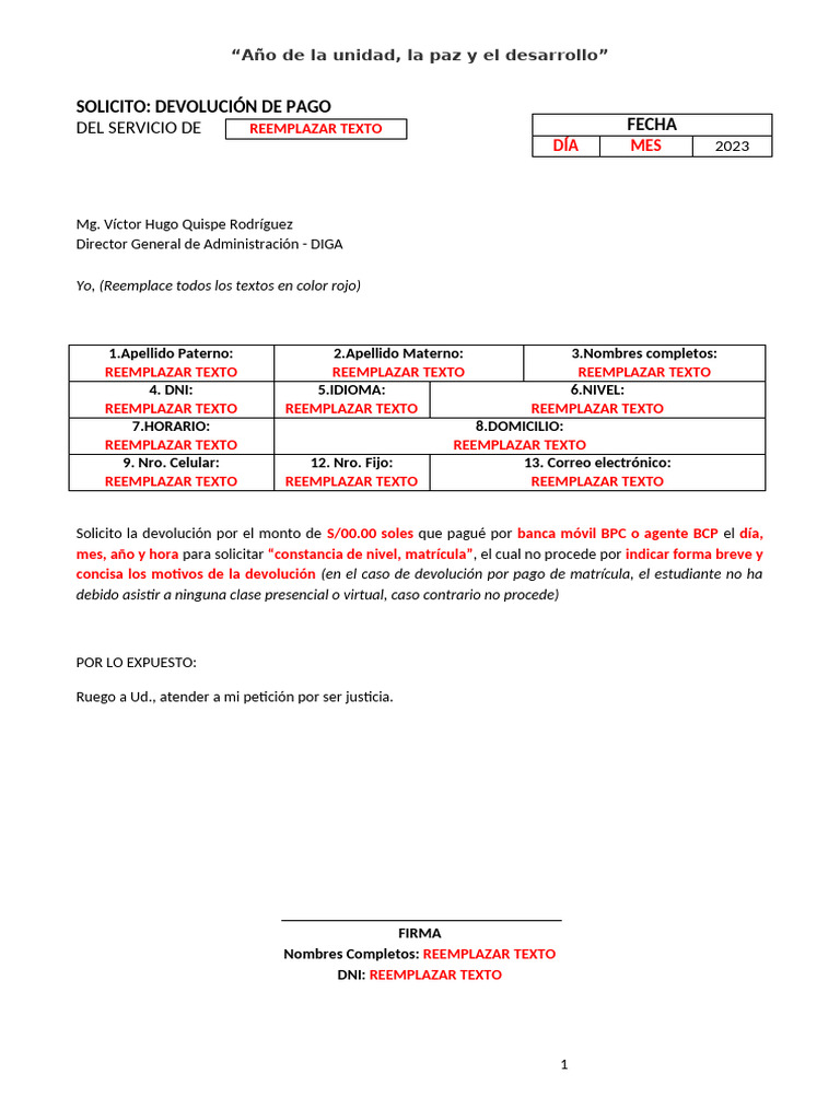 Solicitud Devolucion de Pago Diga 2023 | PDF | Documento de identidad