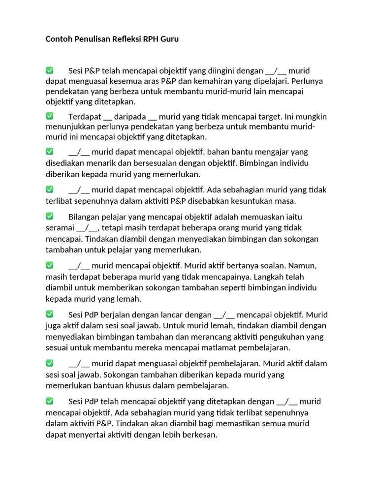 Contoh Penulisan Refleksi RPH Guru | PDF
