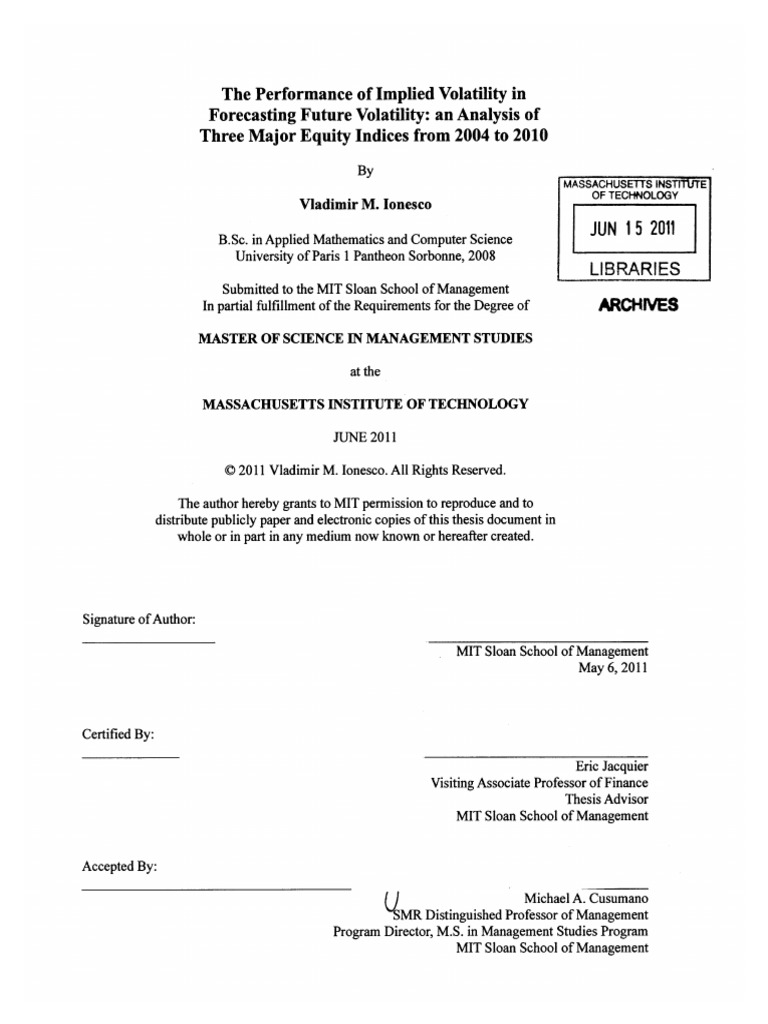 Performance Of Iv In Forecasting Future Volatility Pdf Coefficient