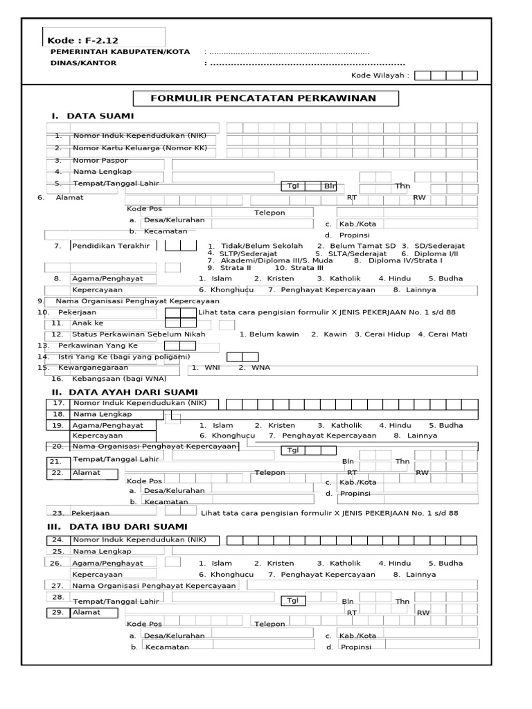 Formulir Akta Perkawinan | PDF