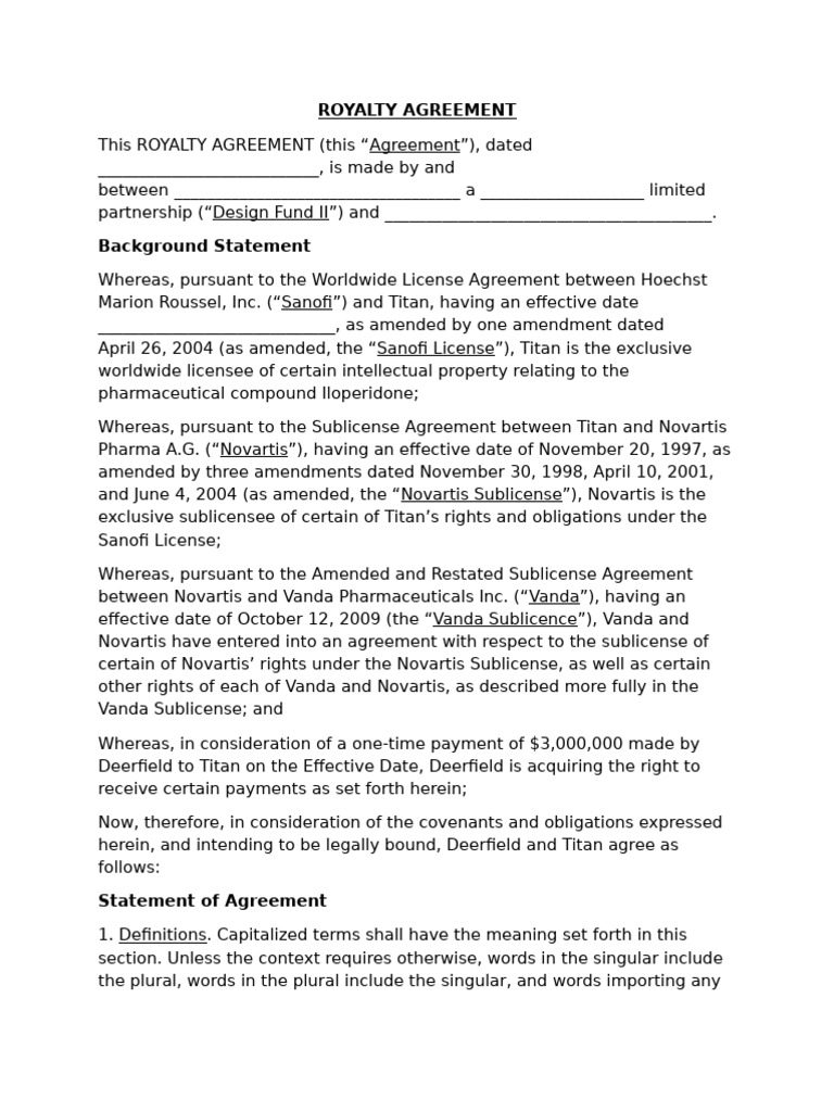 Royalty Agreement Template | PDF | Royalty Payment | Breach Of Contract
