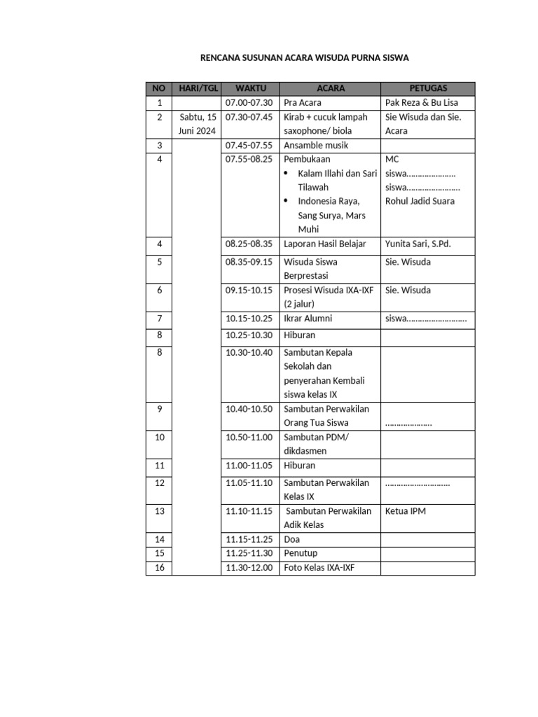 Susunan Acara Wisuda SMP 2024 | PDF