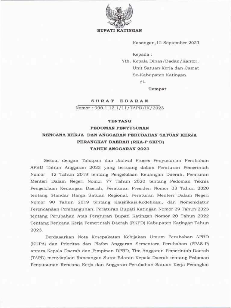 Surat Edaran Tentang Pedoman Penyusunan Rkpa Ta. 2023 | PDF