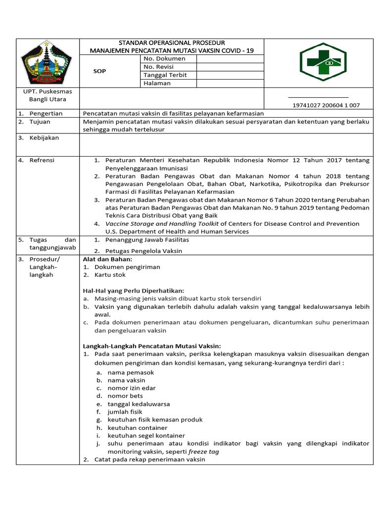 Sop Mutasi Vaksin Covid 19 | PDF | Hukum