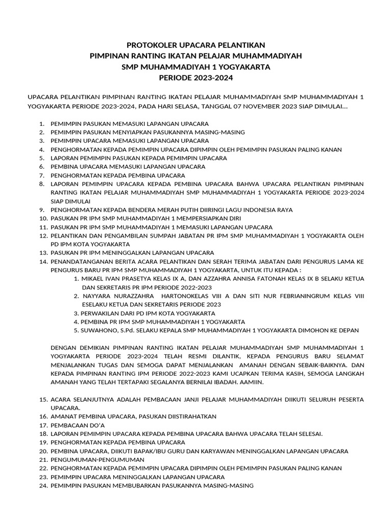 Protokoler - Upacara - Pelantikan Ipm | PDF