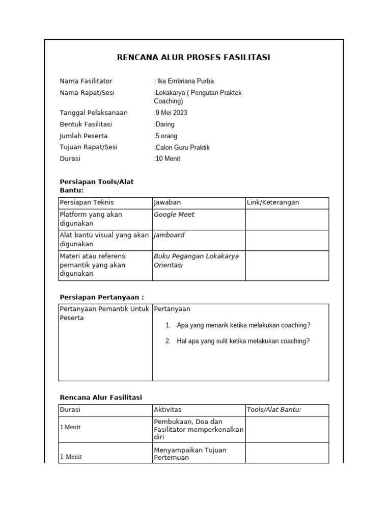 M3 Templat Rencana Alur Proses Fasilitasi | PDF