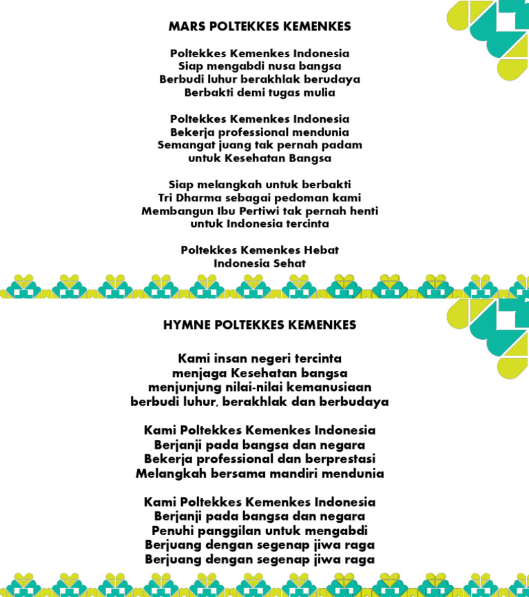 Lirik Mars Dan Hymne Poltekkes Kemenkes | PDF