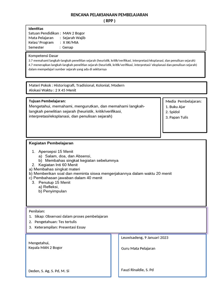 RPP Sej. Wajib Kel. X 3.7 Langkah-Langkah Sejarah | PDF | Karier & Perkembangan