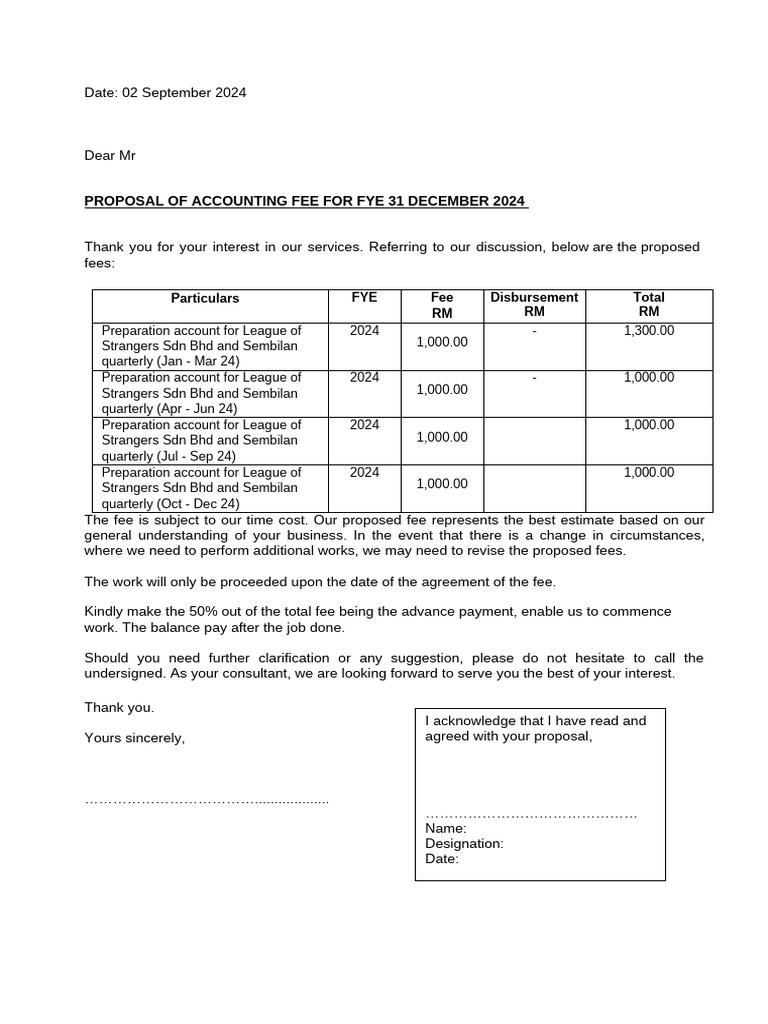 Accounting Fee Proposal for 2024 | PDF | Finance & Money Management