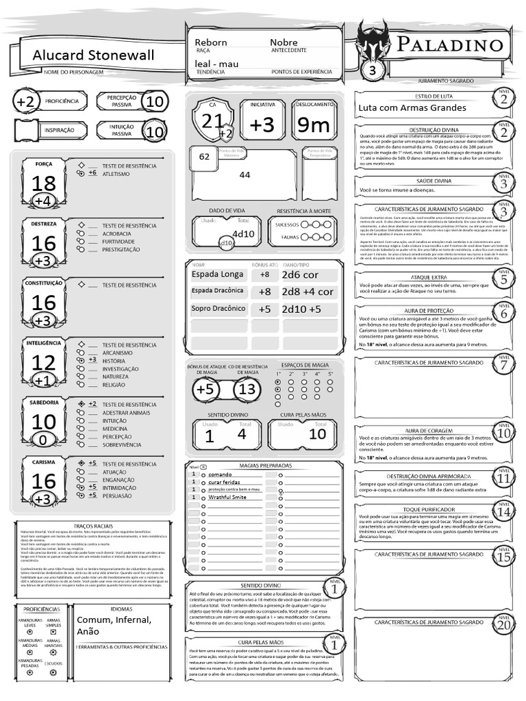 D D5E Paladino FichaDeClasse Editavel UncensoredRPG | PDF | Dragão | Espada