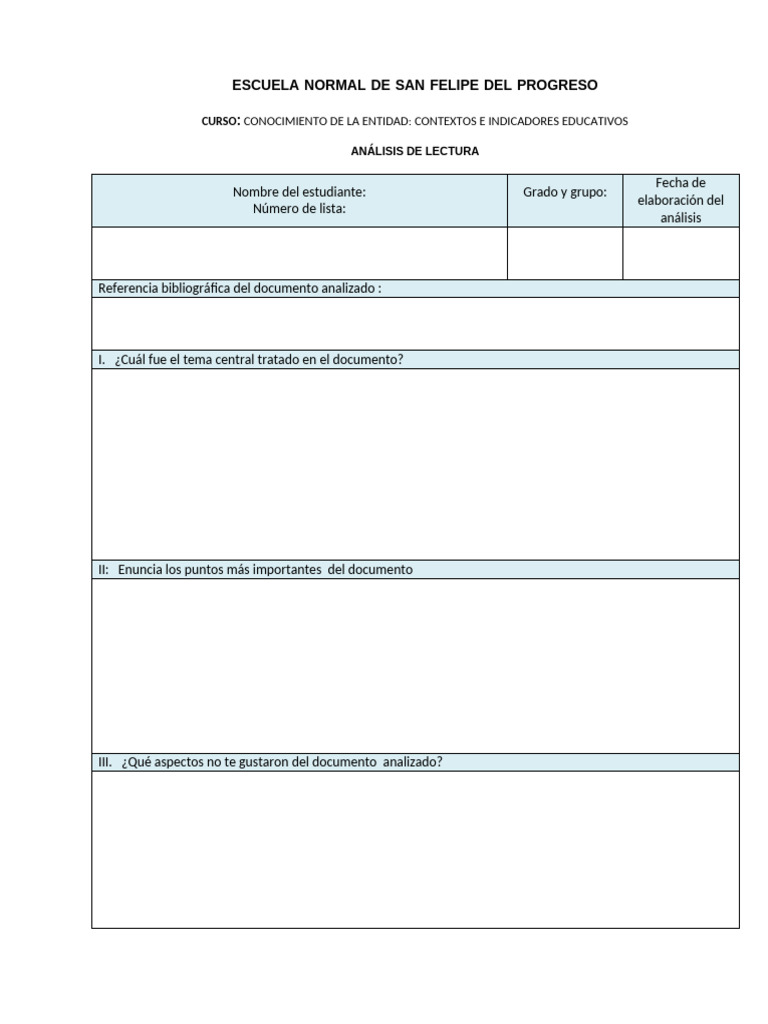 Form Lec Conoc Entidad | PDF