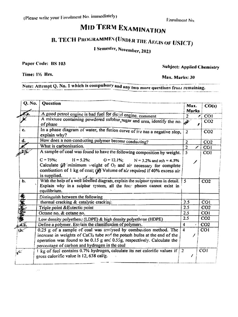 Btech 1 Sem Applied Chemistry Bs 103 Nov 2023 | PDF Btech 1 Sem Applied Chemistry Bs 103 Nov 2023 | PDF